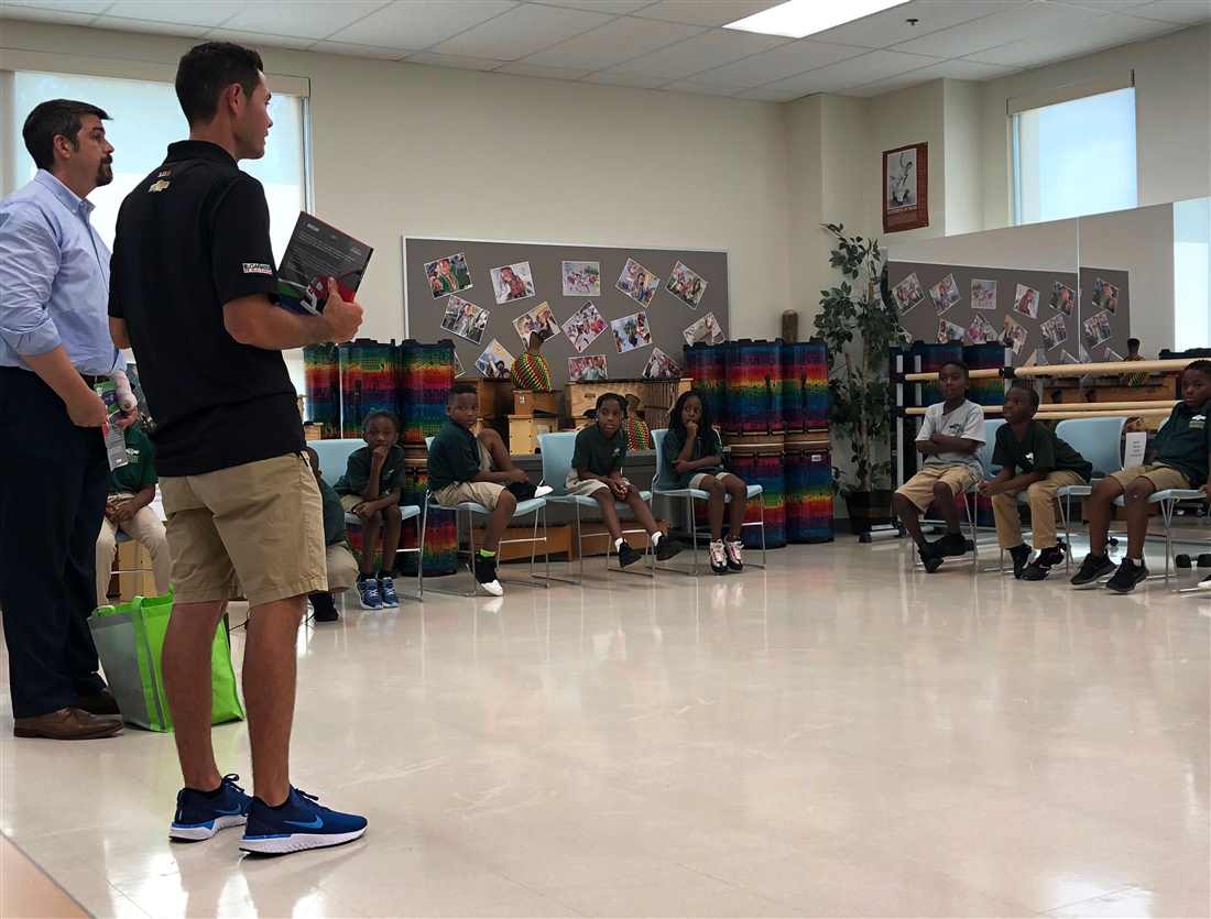 Photos: Kyle Larson, pit crew members visit Meeting Street Academy ...